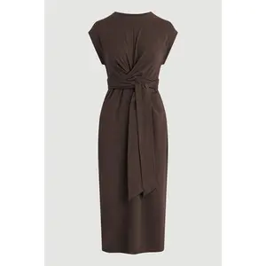 Modern Citizen Fei Tie-front Organic Cotton Midi Dress - Dark Truffle