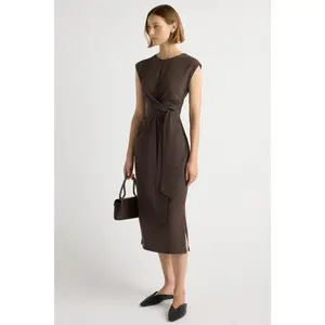 Modern Citizen Tie-front Organic Cotton Dress - Dark Truffle