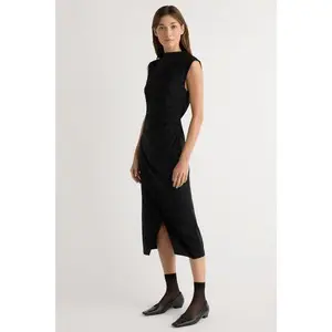 Modern Citizen Manon Asymmetric-neck Ruched Dress - Black
