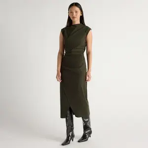 Modern Citizen Manon Asymmetric Neck Ruched Dress - Olive