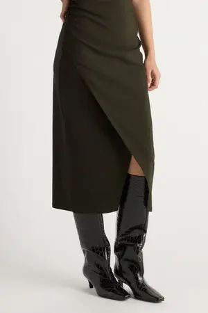 Modern Citizen Manon Asymmetric Neck Ruched Dress - Olive