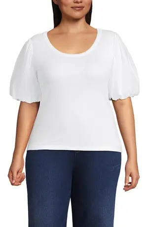 LANDS' END Drapey Rib Puff Sleeve Top - White