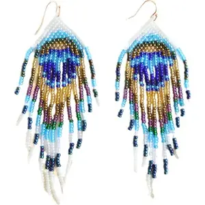 FOSTERIE Embera Beaded Dangle Earrings - Peacock Feather