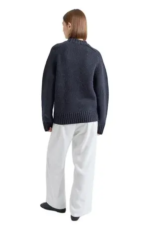 Almina Concept Knit Wool Crewneck Sweater - Dark Navy