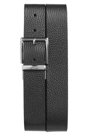 Vince Pebbled Leather Belt - Black/palladium