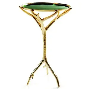 LUNARES Manzanita Accent Table - Gold W/emerald Green