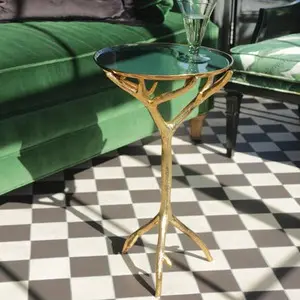 LUNARES Manzanita Accent Table - Gold W/emerald Green