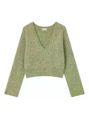 GANNI Brushed V-neck Sweater - Green