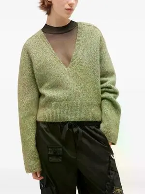 GANNI Brushed V-neck Sweater - Green