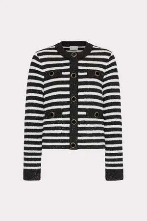 MILLY Sequin Striped Buttoned Cardigan