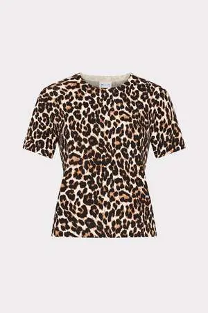 MILLY Leopard Print Short Sleeve Knit Top