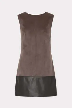 MILLY Eve Suede Leather Combo Shift Mini Dress