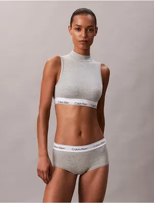 Calvin Klein Icon Cotton Modal Lightly Lined Mockneck Bralette Grey Heather