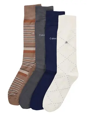 Calvin Klein Cotton Blend Dress Socks 4-pack - Tan Multi