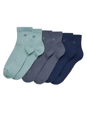 Calvin Klein Knit Quarter Socks 6 Pack - Blue Assorted