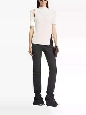 COURREGES Ribbed-knit Top With Cut-out And Embroidered Logo