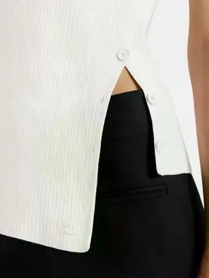 COURREGES Ribbed-knit Top With Cut-out And Embroidered Logo