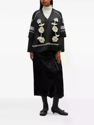 GANNI Crocheted-flower Top - Black