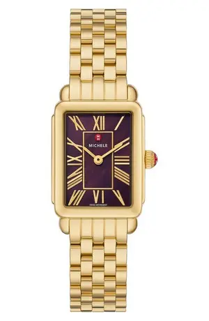 Michele Deco Park Mother-of-pearl Bracelet Watch - Gold/dark Cherry