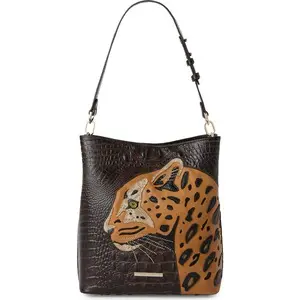 Brahmin Celina Croc Embossed Leather Bucket Bag - Chocolate