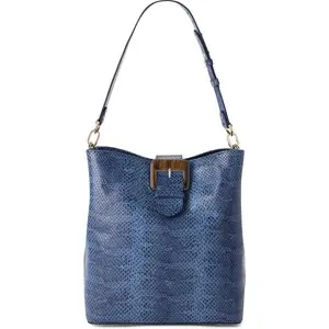 Brahmin Celina Croc Embossed Leather Bucket Bag - Navy