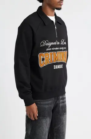 CRIMINAL DAMAGE Oversize Half Zip Polo Sweatshirt