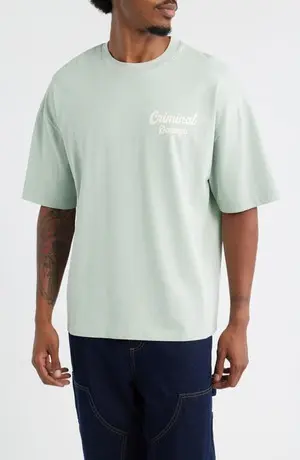 CRIMINAL DAMAGE Bennett Oversize Logo Graphic T-shirt - Blue