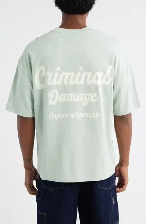 CRIMINAL DAMAGE Bennett Oversize Logo Graphic T-shirt - Blue
