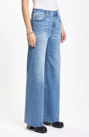 DAZE High Waist Raw Hem Wide Leg Jeans - Right On