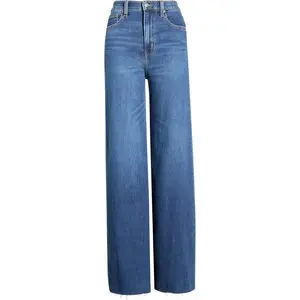 DAZE High Waist Raw Hem Wide Leg Jeans - Waterfall