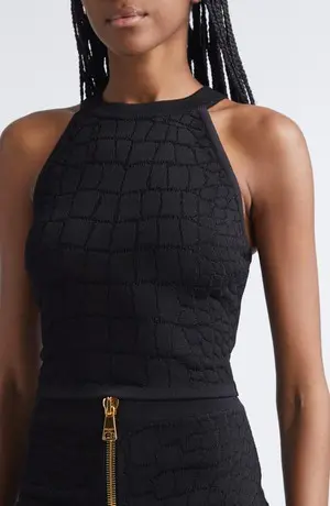Balmain Croc Jacquard Knit Crop Tank