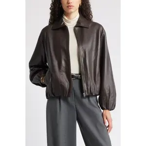 Nordstrom Bubble Hem Leather Bomber Jacket