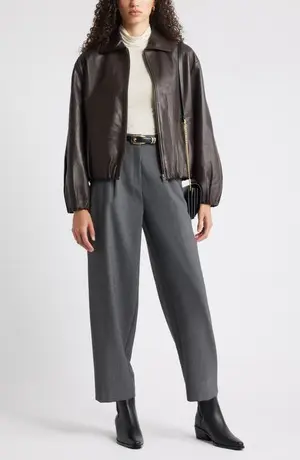 Nordstrom Bubble Hem Leather Bomber Jacket