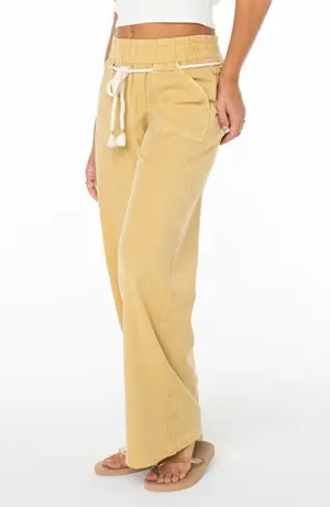 Roxy Drawstring Cotton And Linen Pants - Curry