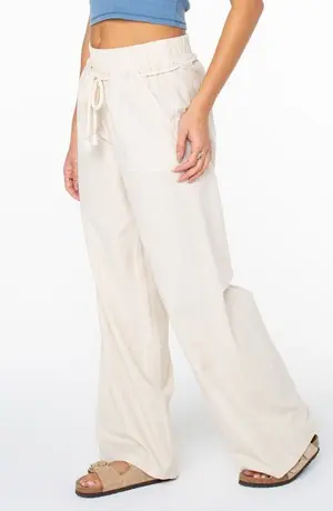 Roxy Drawstring Cotton And Linen Pants - Pumice Stone