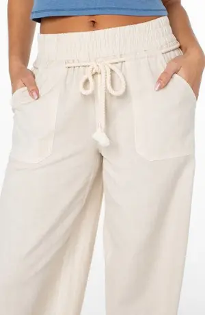 Roxy Drawstring Cotton And Linen Pants - Pumice Stone