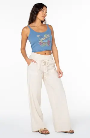 Roxy Drawstring Cotton And Linen Pants - Pumice Stone
