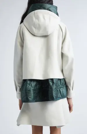 Sacai Mixed Media Blouson Jacket - Ecru/green