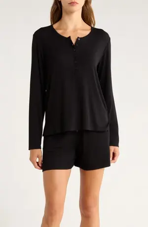 Nordstrom Moonlight Eco Rib Long Sleeve Shortie Pajamas - Black