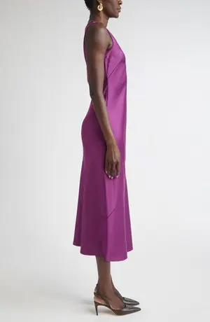 St. John Sleeveless Satin Midi Dress