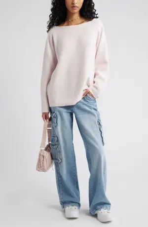Bp. Lofty Boat Neck Oversized Sweater - Pink Primrose