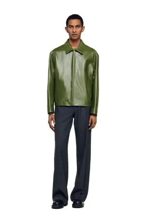 Sandro Zip-up Leather Jacket - Lime