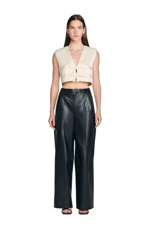 Sandro Sleeveless Satin Crop Top