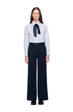 Sandro Minimal Pinstriped Trousers - Navy Blue