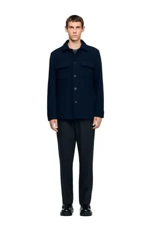 Sandro Virgin Wool Overshirt - Midnight Blue