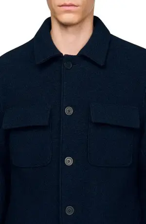 Sandro Virgin Wool Overshirt - Midnight Blue