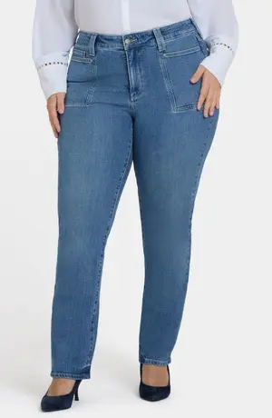 NYDJ Marilyn Patch Pocket Straight Leg Jeans - Bastille Sea