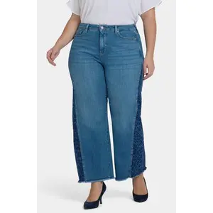 NYDJ Teresa Frayed Two-tone Wide Leg Jeans - Leopard Crest