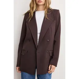Good American Essential Double-breasted Blazer - Dark Chocolate