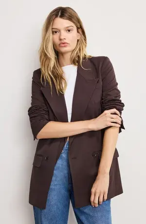 Good American Essential Double-breasted Blazer - Dark Chocolate